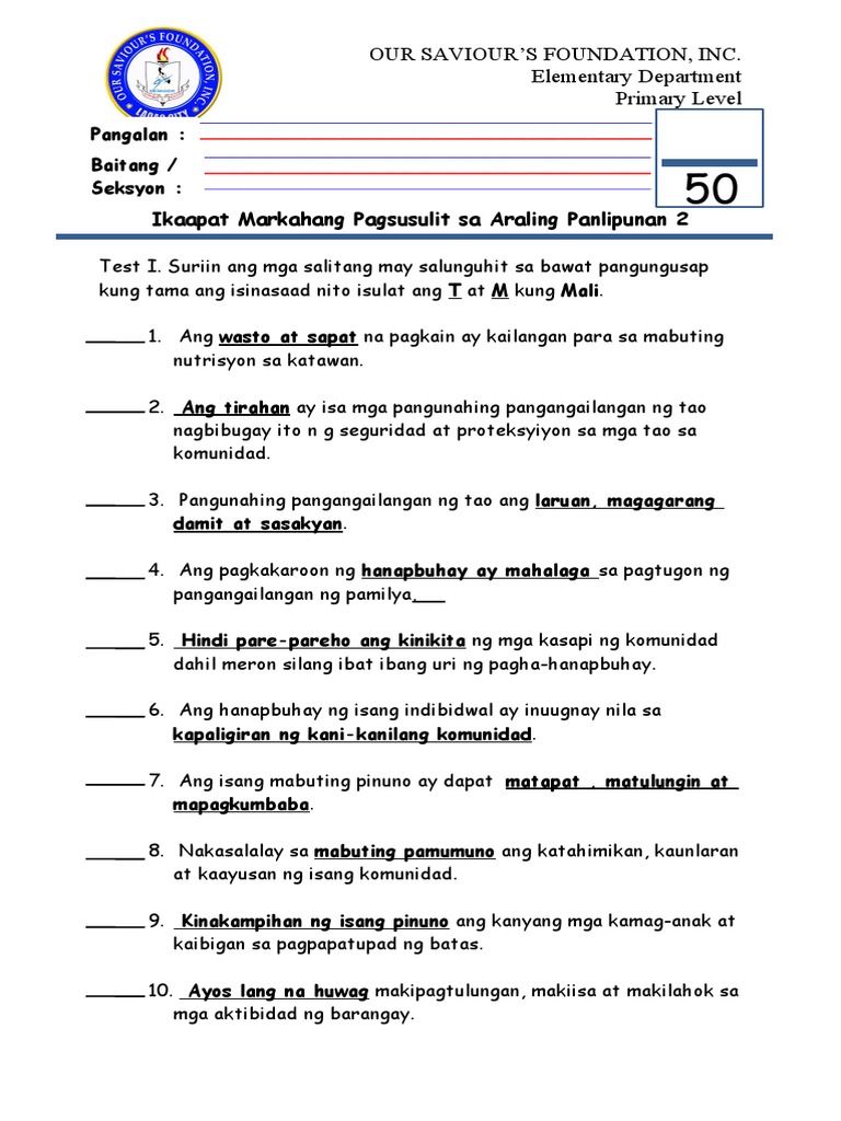 Ikatlong Markahang Pagsusulit Sa Araling Panlipunan 2 | PDF Ikatlong Markahang Pagsusulit Sa Araling Panlipunan 2 | PDF