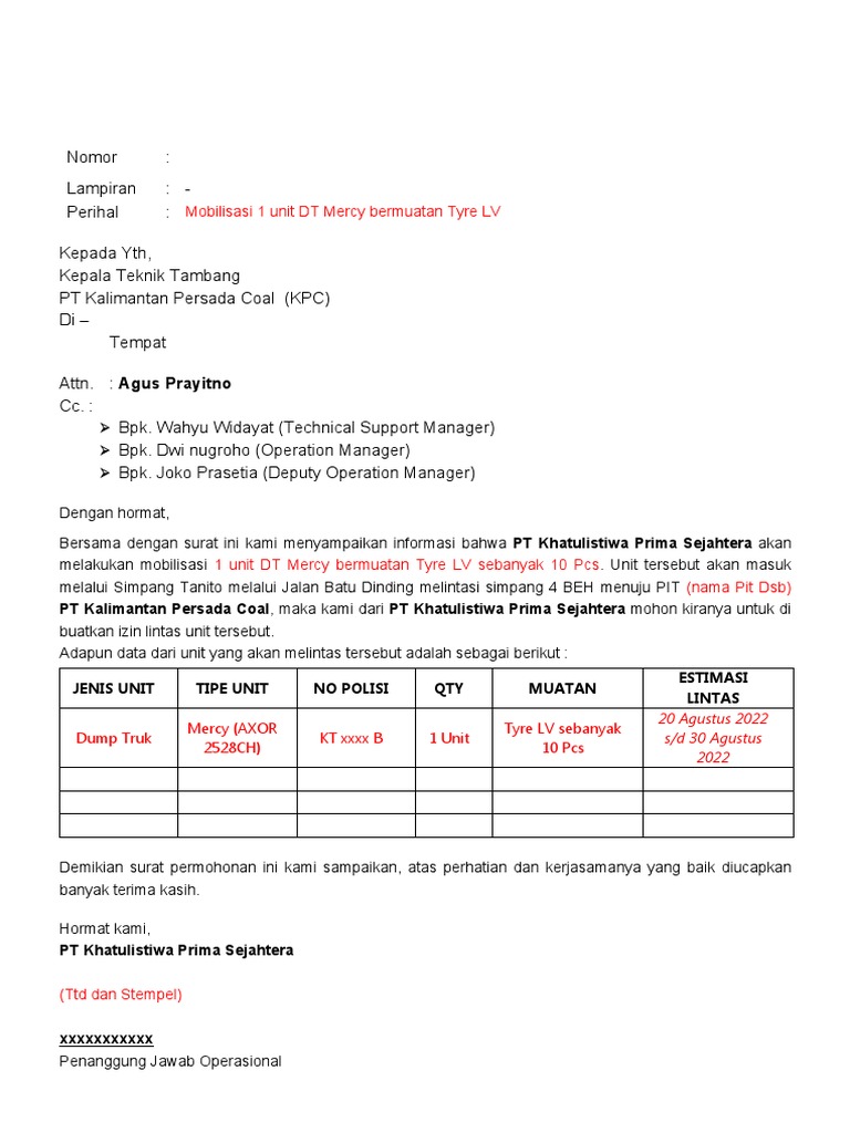Contoh Surat Mob & Demob | PDF