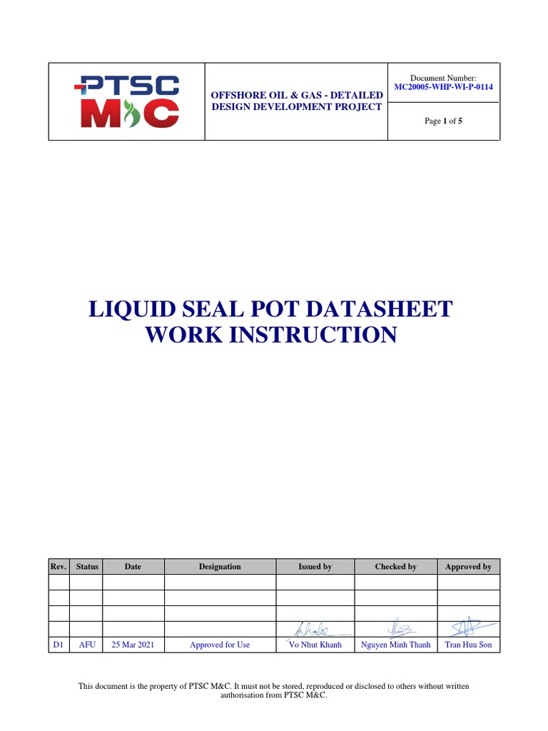 MC20005-WHP-WI-P-0114 Liquid Seal Pot Datasheet Work Instruction - RevD1 | PDF | Plumbing ...