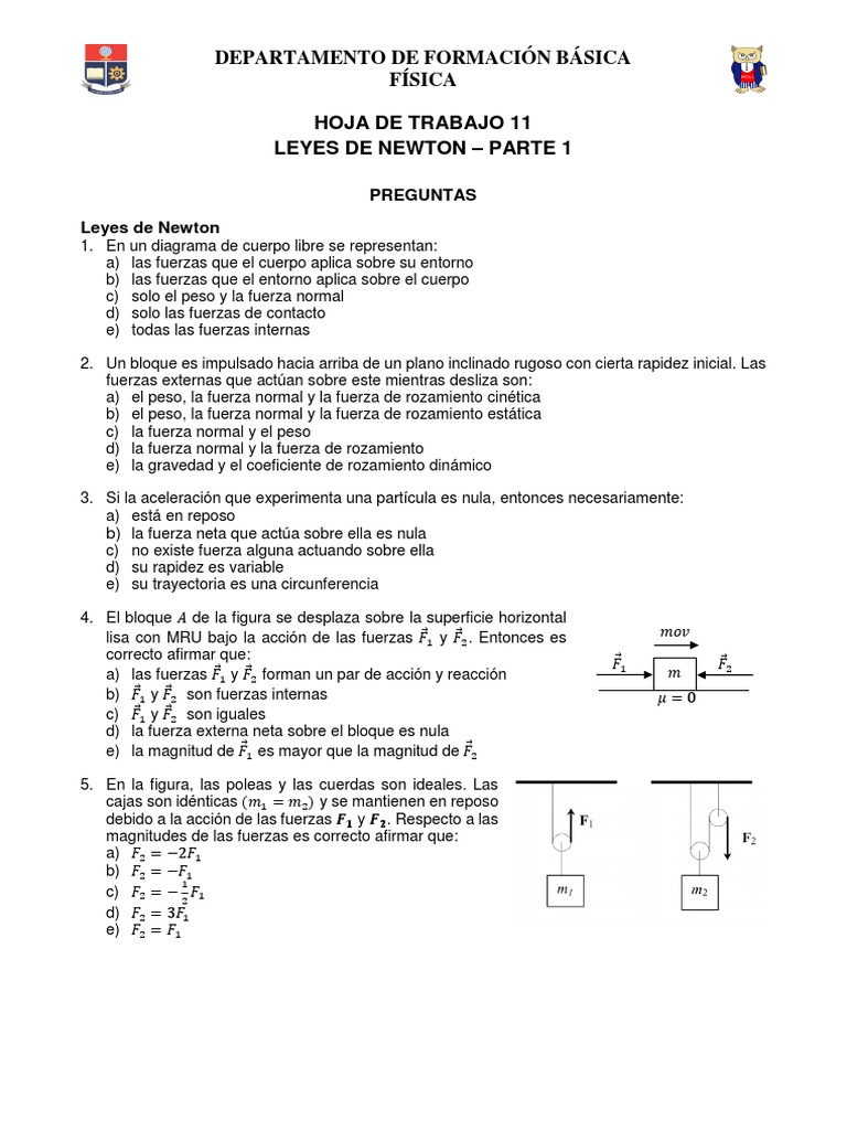 Hoja de Trabajo 11 - Leyes de Newton - Parte 1 | PDF | Fuerza | Fricción