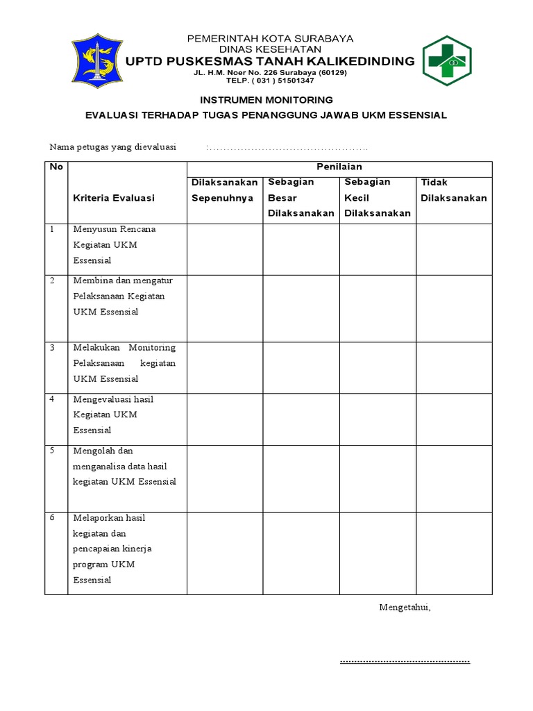 Instrumen Evaluasi Tugas UKM dan UKP | PDF