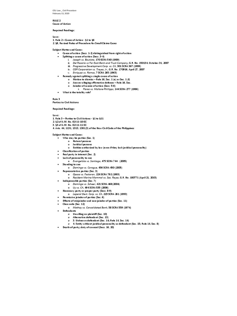 CL - Civil Procedure - Syllabus | Download Free PDF | Pleading ...