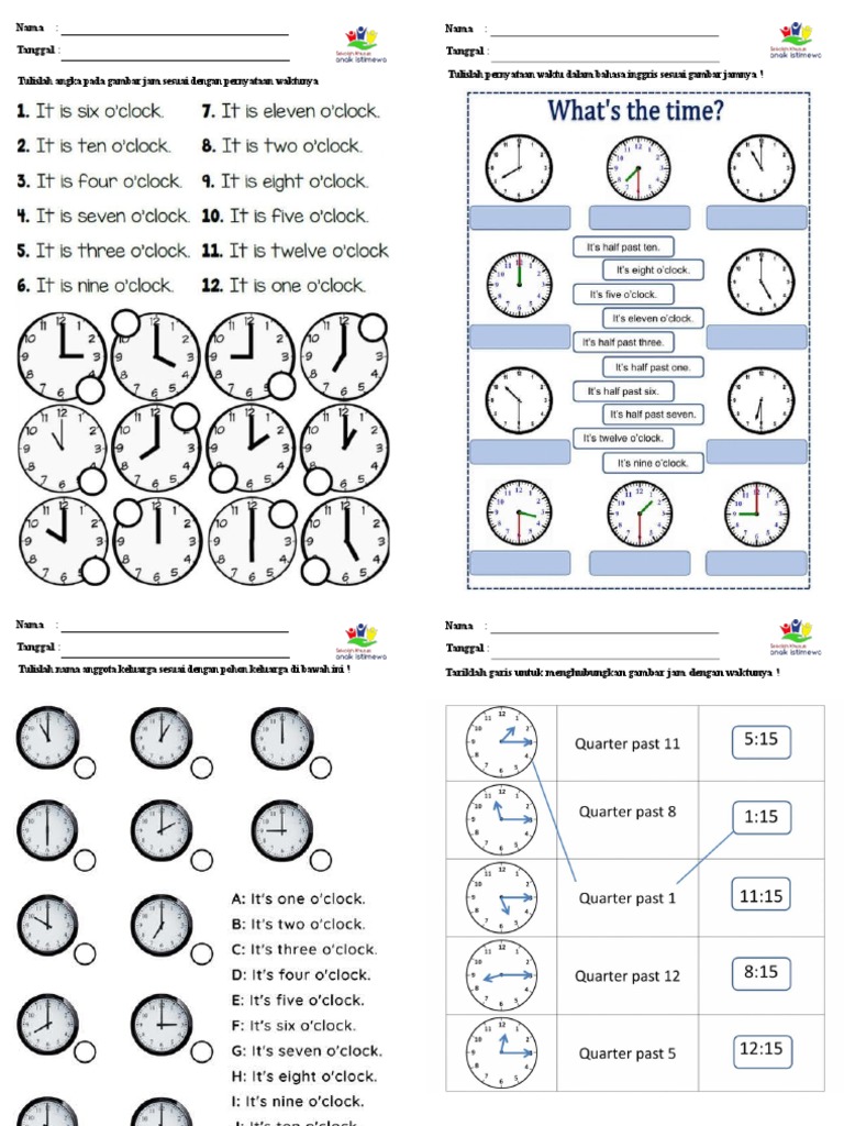 Worksheet Jam Bahasa Inggris untuk SD | PDF