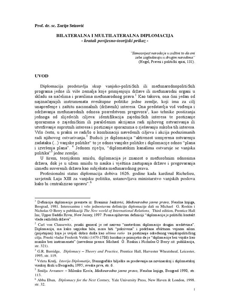Bilateralna I Multilateralna Diplomacija | PDF