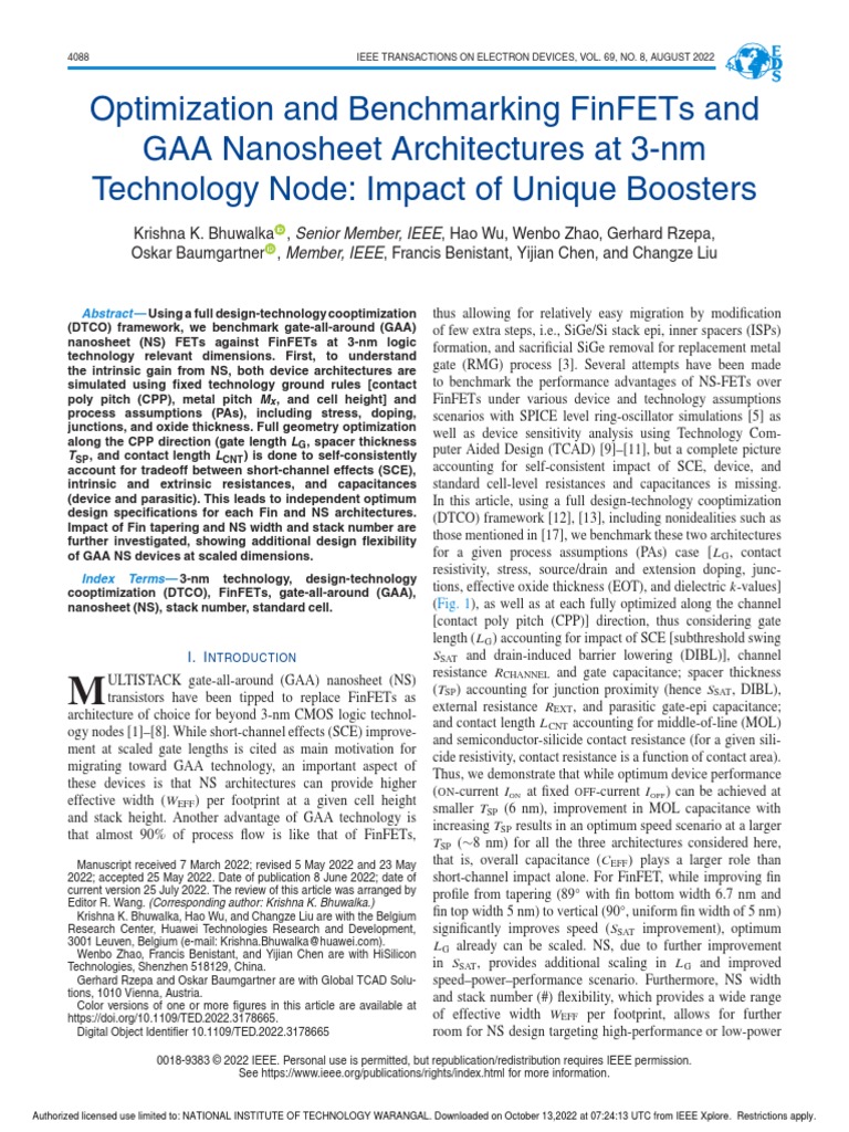 Optimization and Benchmarking FinFETs and GAA Nanosheet Architectures at 3-nm Technology Node ...