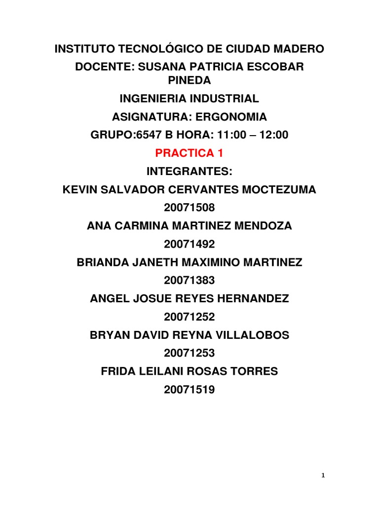 Practica 1 Ergonomia Pdf Factores Humanos Y Ergonomía