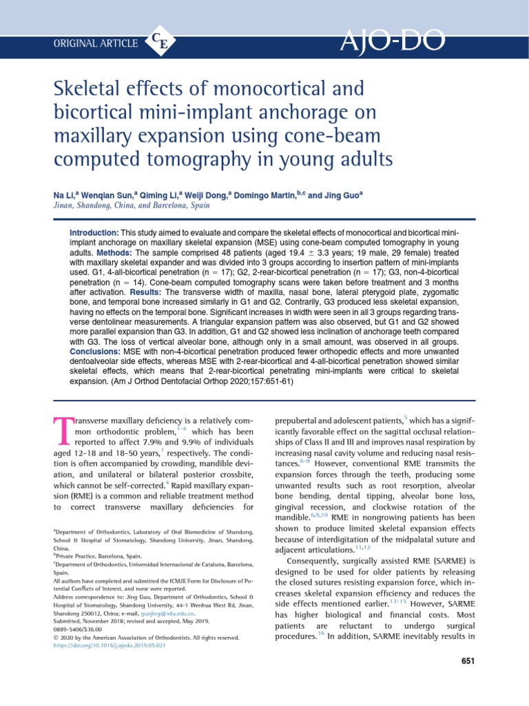 Skeletal Effects of Monocortical and Bicortical Mini-Implant Anchorage ...