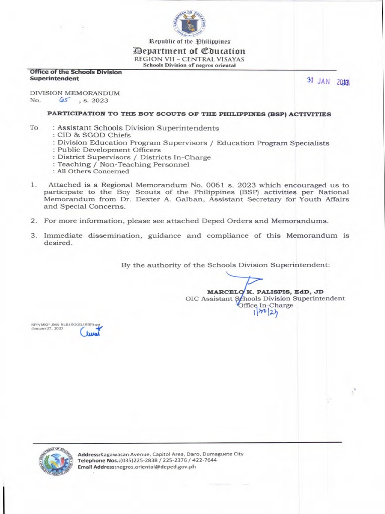 DM No. 65 S 2023 Participation To The Boy Scouts of The Philippines BSP ...