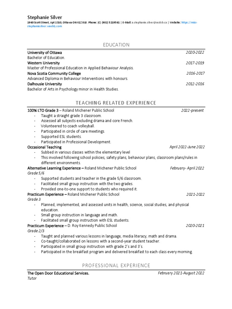 Stephanie Silver Resume 2022 2023 | PDF | Inclusion (Education) | Schools