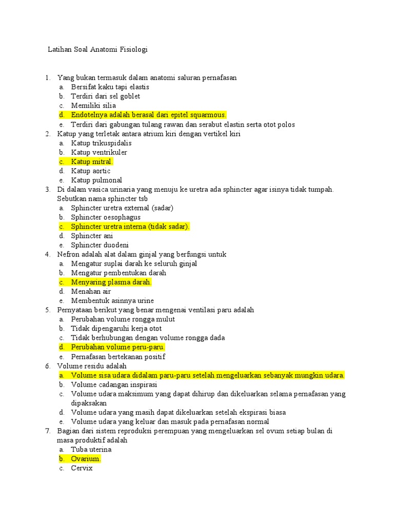 Latihan Soal Anatomi Fisiologi Pdf