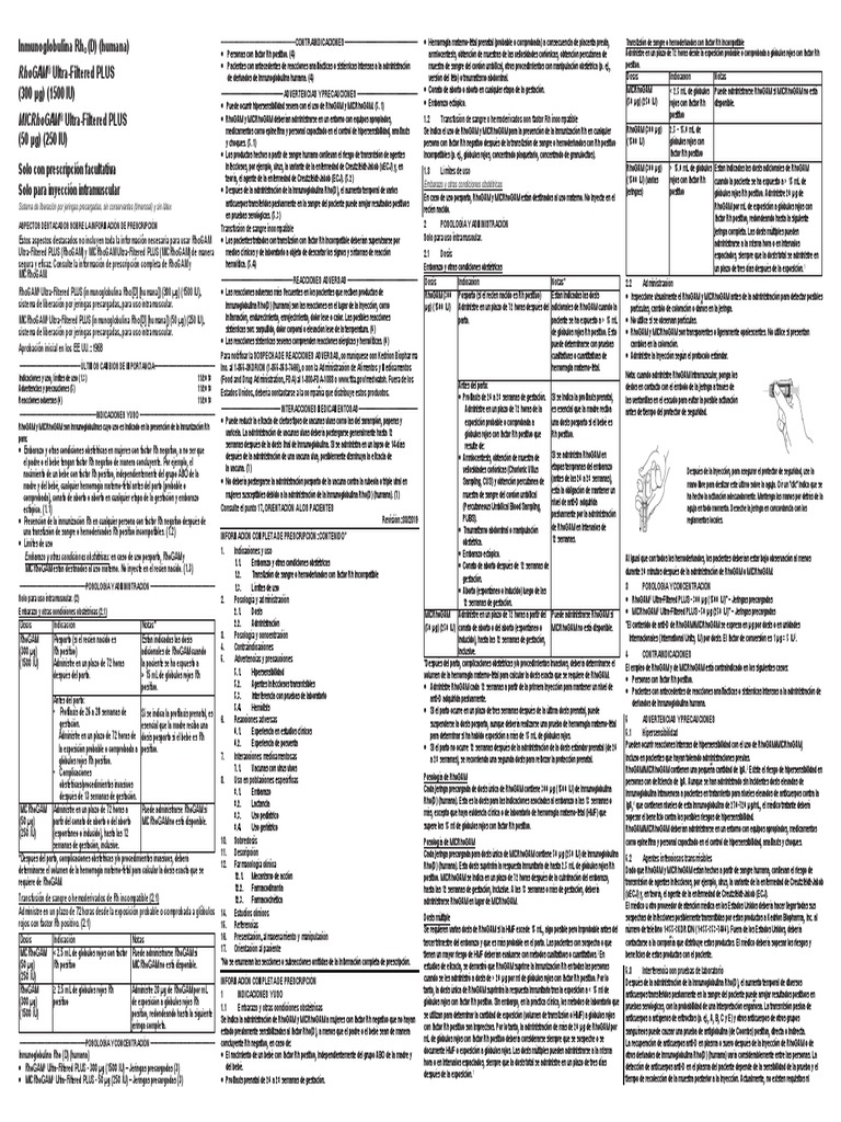RhoGAM Prescribing Information Spanish | PDF | El embarazo | Anticuerpo