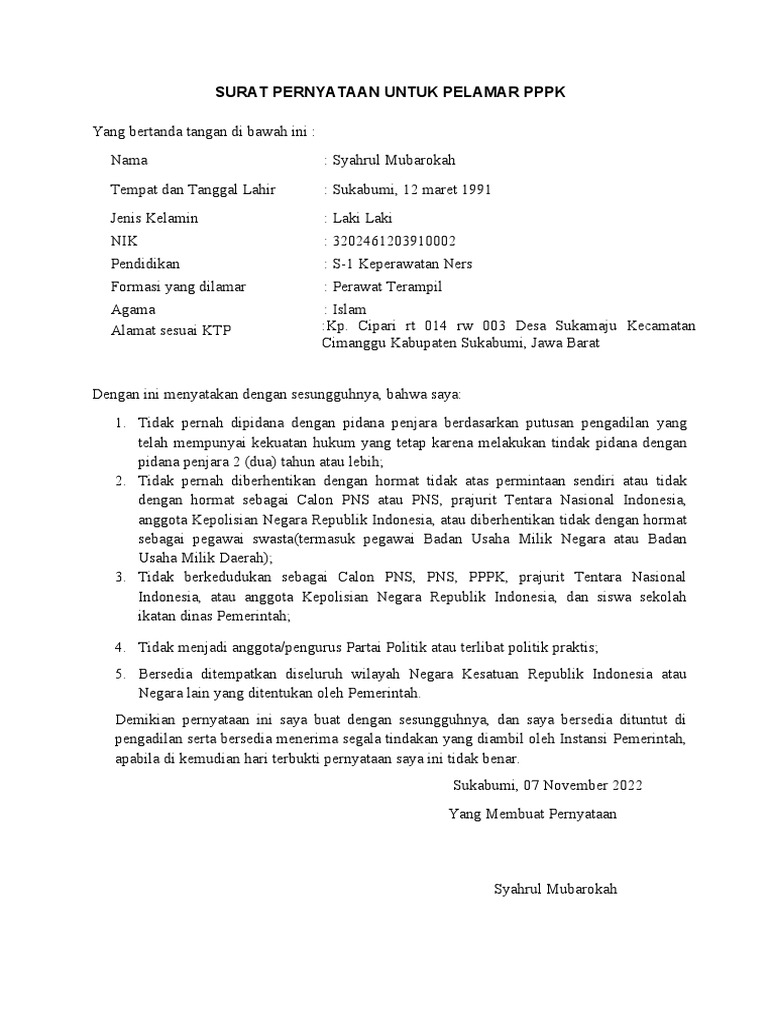 Surat Pernytaan Arul | PDF