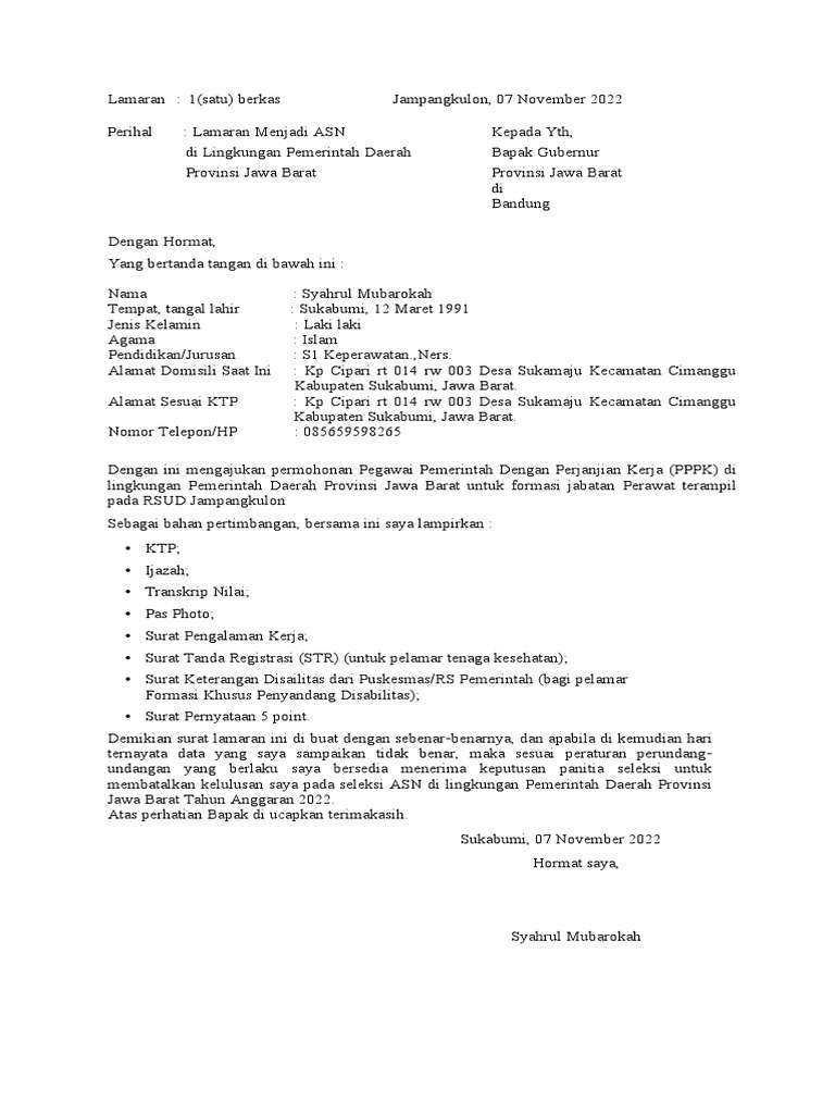 Surat Lamaran Arul | PDF