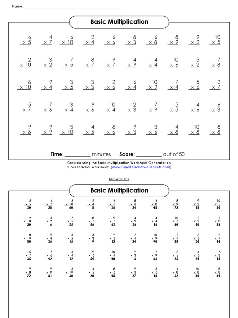 Super Teacher Worksheets Basic Multiplication | PDF