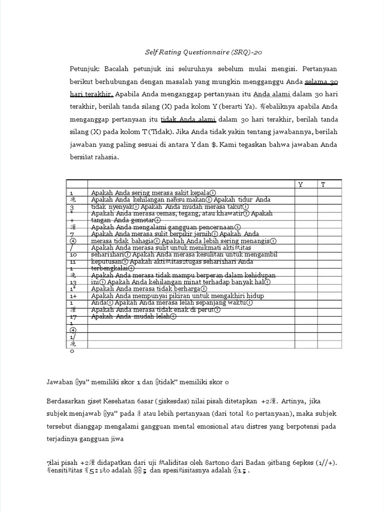 Form SRQ (Dewasa) | PDF