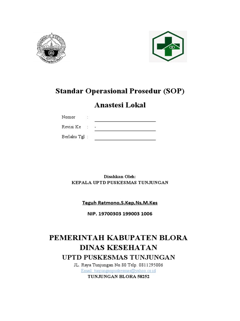 Standar Operasional Prosedur Anastesi Lokal | PDF