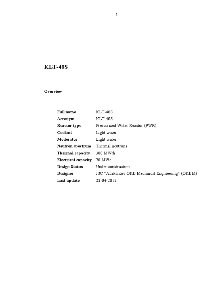 KLT 40S | Download Free PDF | Nuclear Fuel | Enriched Uranium