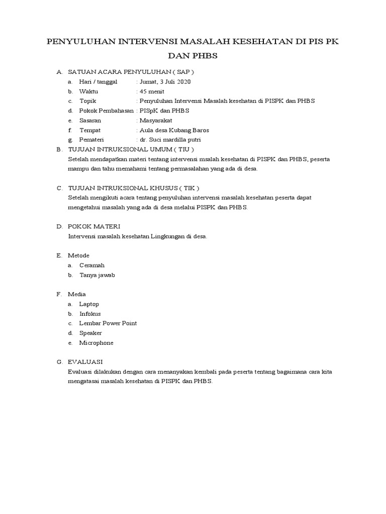 Penyuluhan Kesehatan PISPK & PHBS | PDF