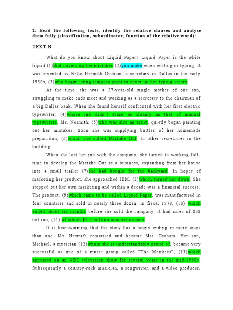 Answer Key - Relative Clauses | PDF | Linguistics | Syntax