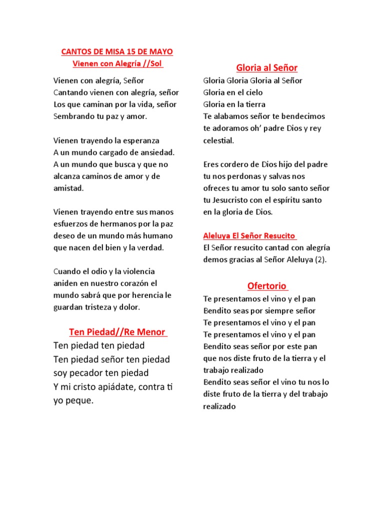 Cantos de Misa 15 de Mayo | PDF | Misa (liturgia) | Amor