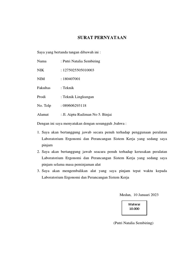 Format Surat Pernyataan Industri | PDF