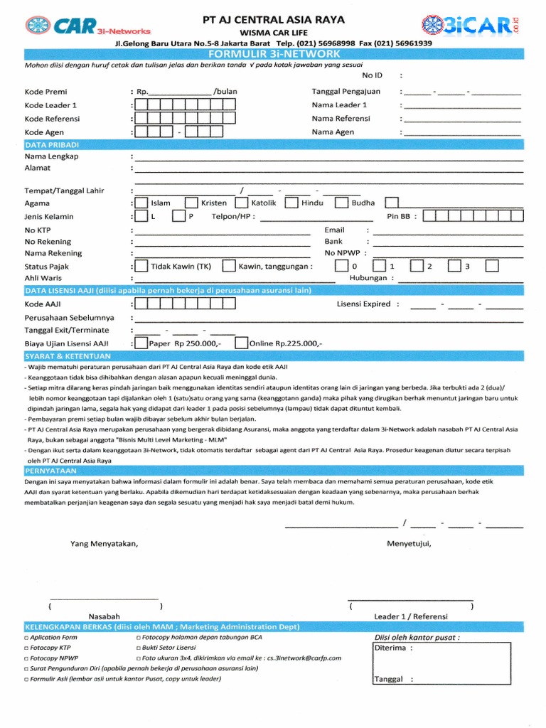 Form Pendaftaran Car Lengkap Final | PDF