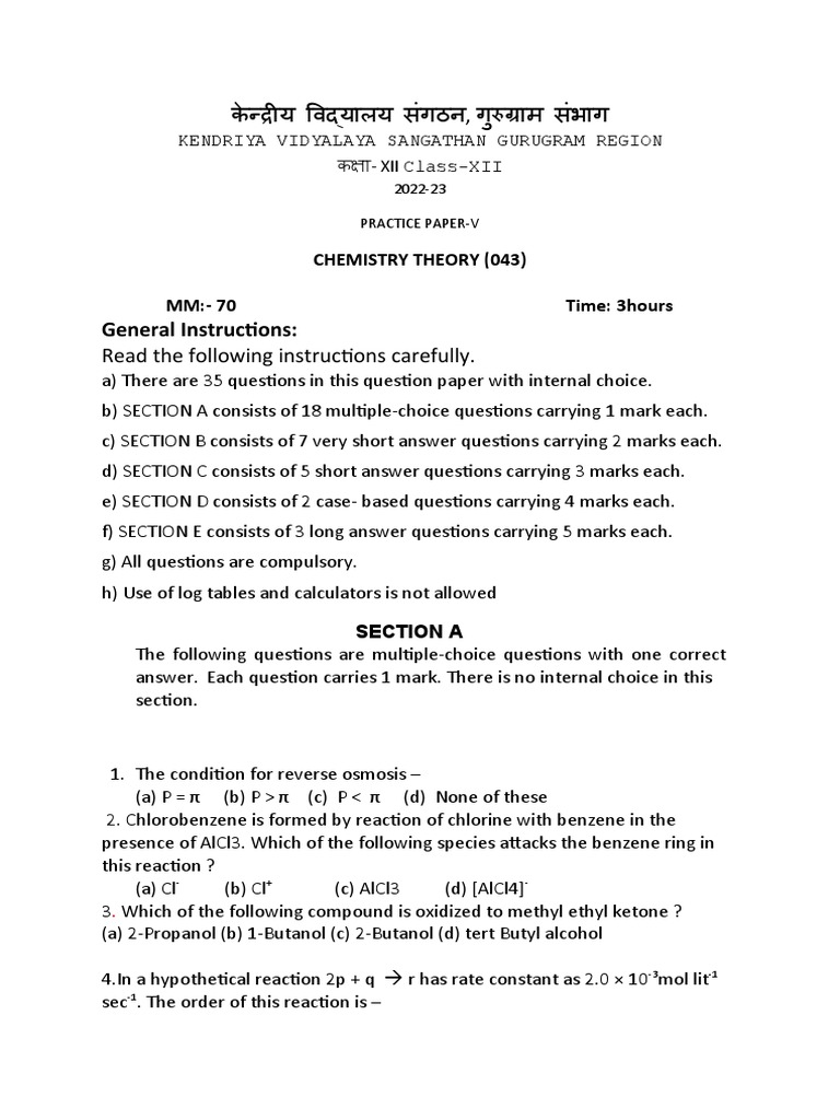 Chem Practice Paper 5 QP | PDF | Reaction Rate | Applied And ...