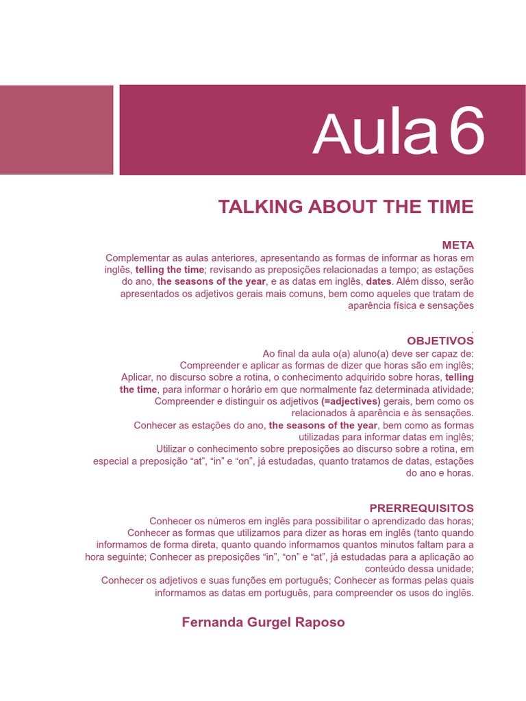 Lingua Inglesa I Aula 6 | PDF | Língua inglesa | Aprendizado