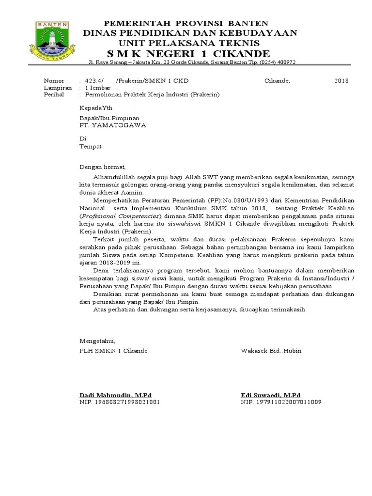 Contoh Surat Prakerin | PDF
