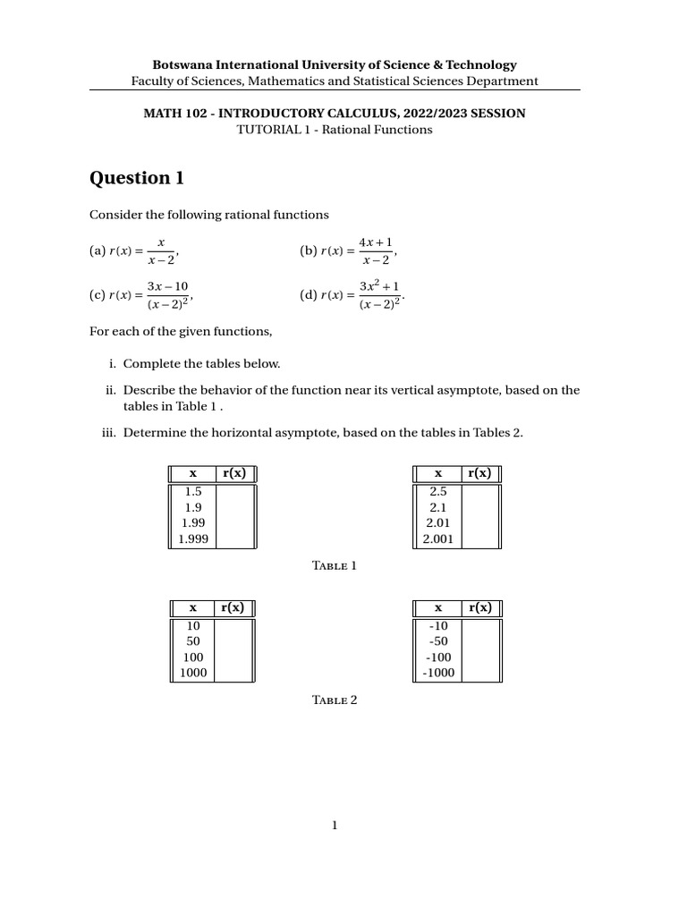 Math 102 Tutorial 1 Rational Functions Download Free Pdf