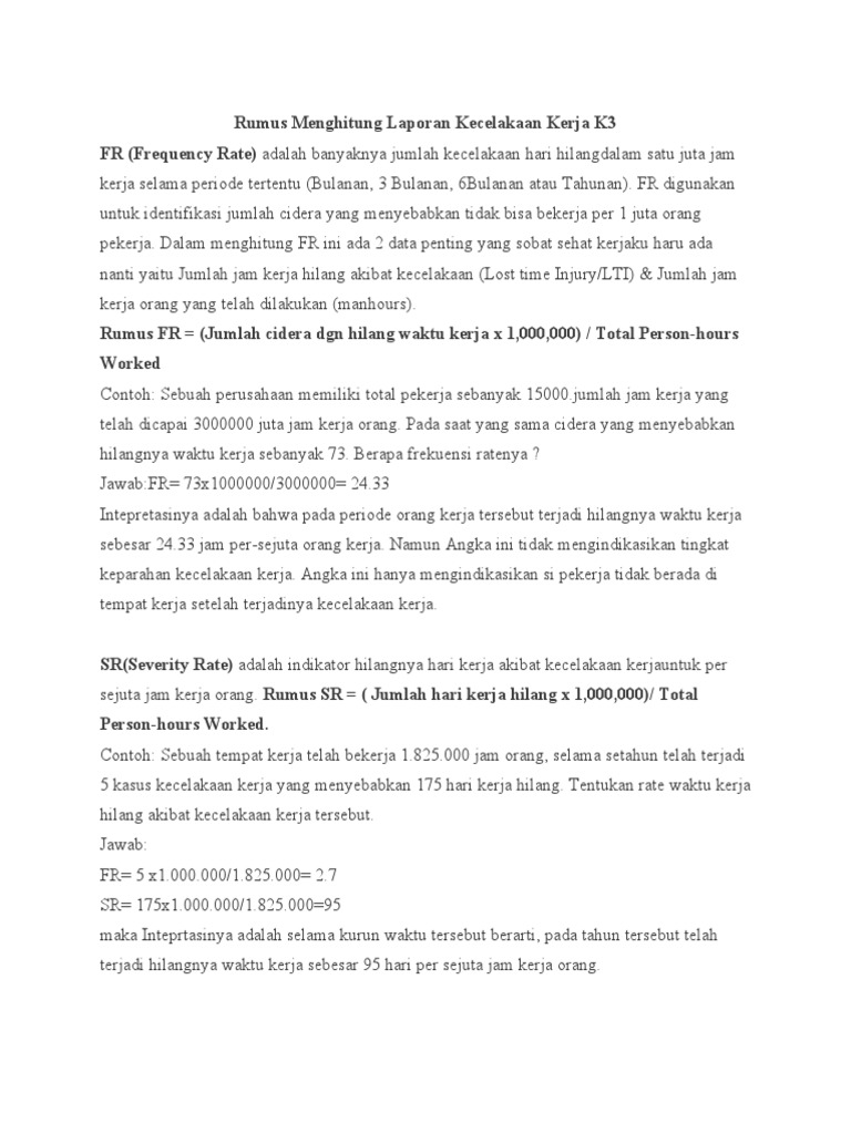 Rumus Menghitung Laporan Kecelakaan Kerja K3 | PDF