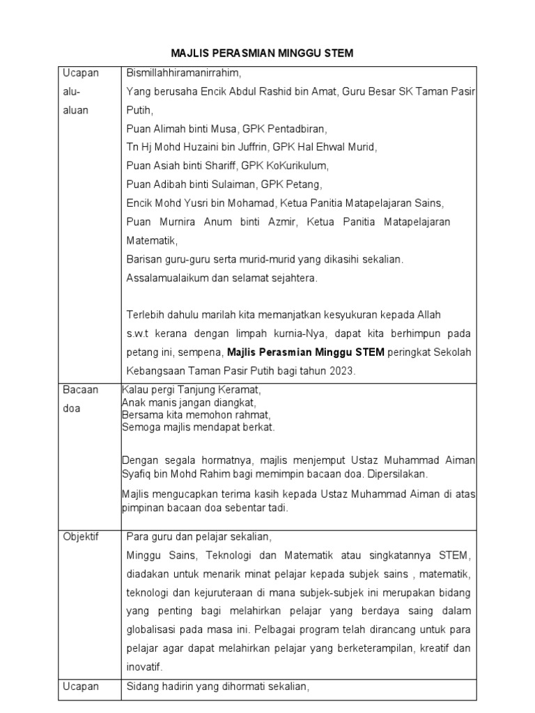 Gimik Perasmian Minggu STEM 2023 | PDF