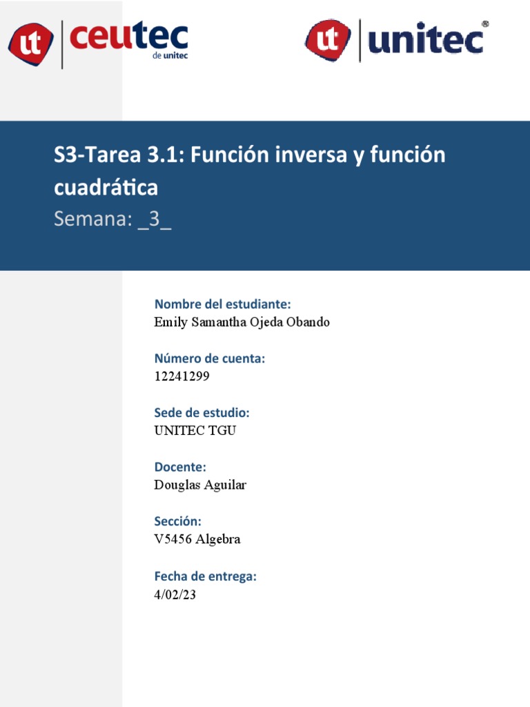 S3-Tarea 3.1 - Función Inversa y Función Cuadrática | PDF