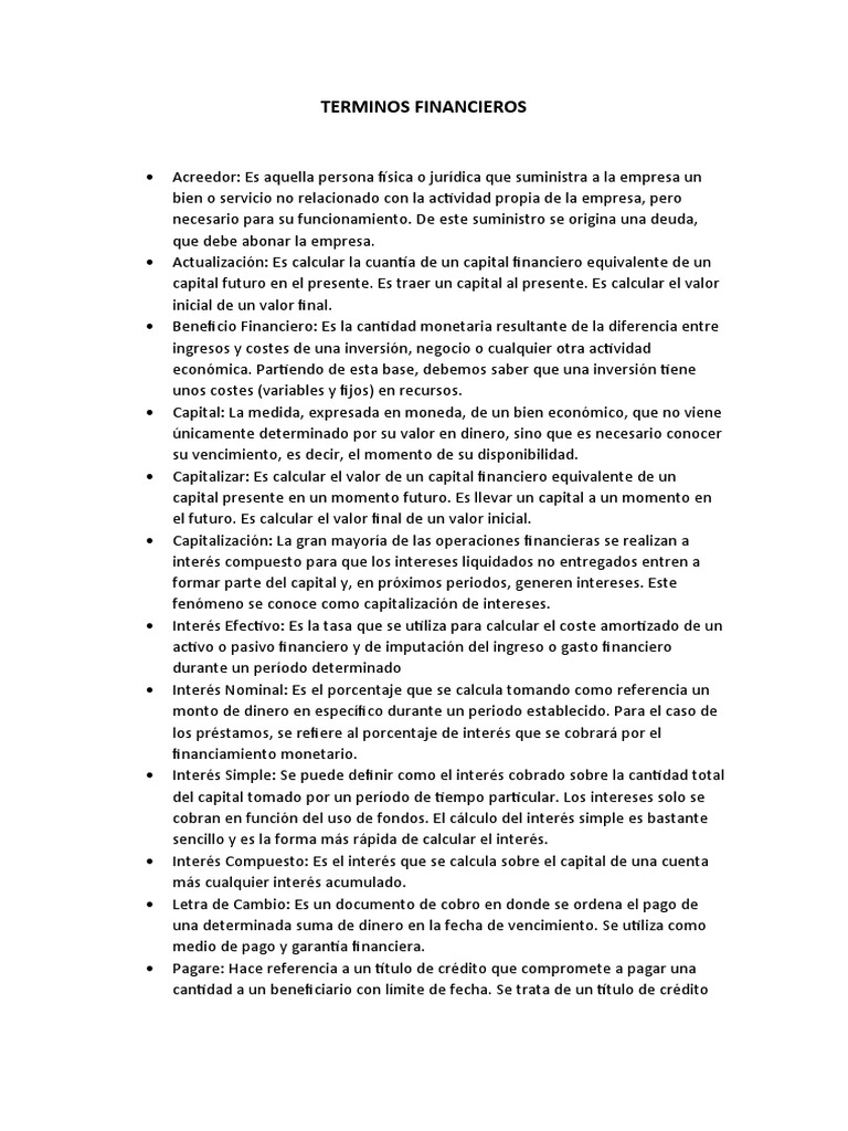 Terminos Financieros | PDF | Interés | Pagos