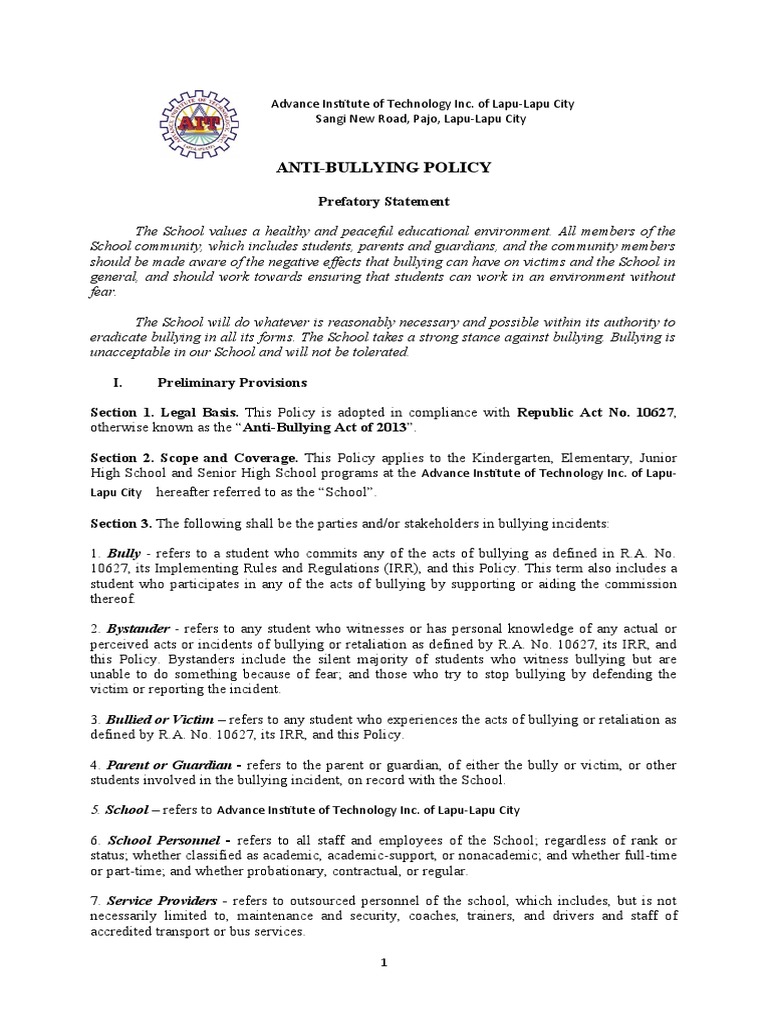 Anti Bullying Policy | PDF | Bullying | Cyberbullying