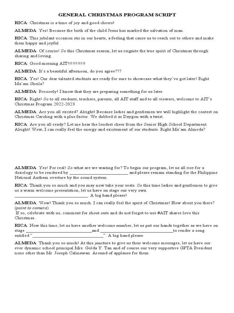 General Christmas Program Script 1 | PDF | Santa Claus | Christmas