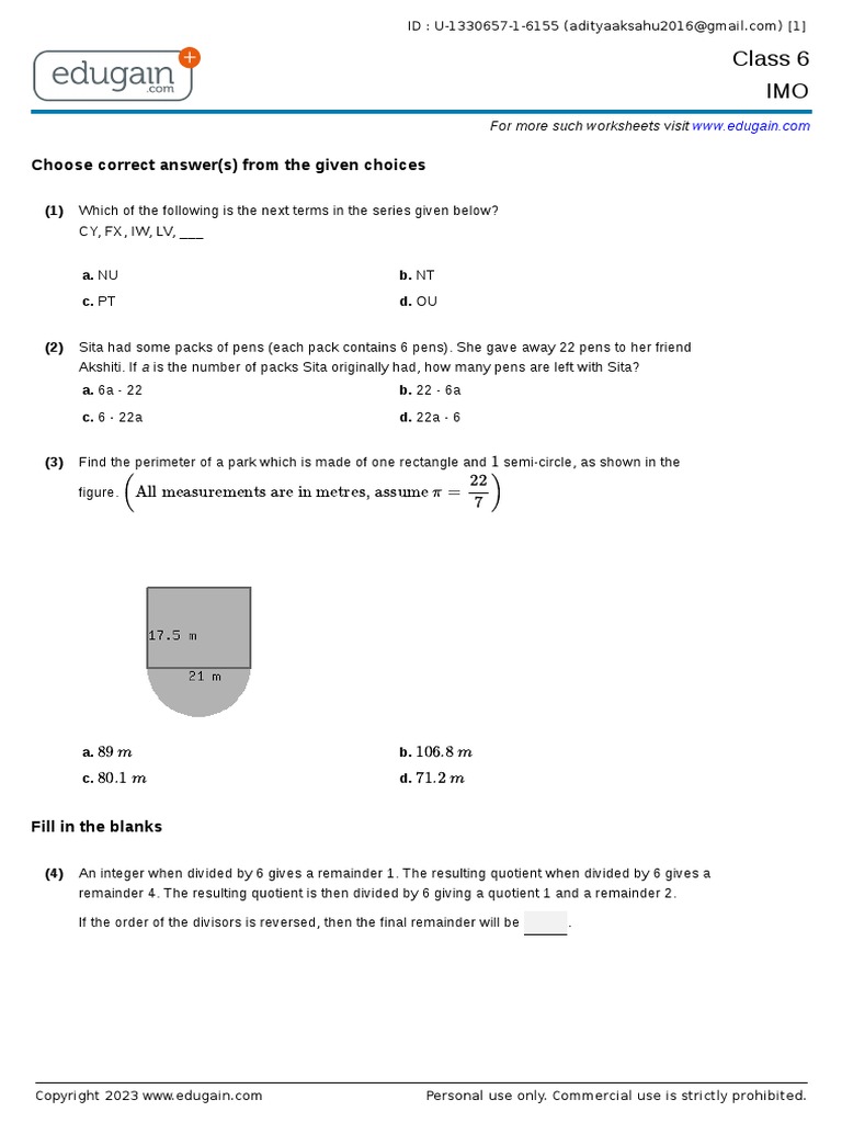 Grade6 1330657 1 6155.q | PDF | Number Theory | Arithmetic