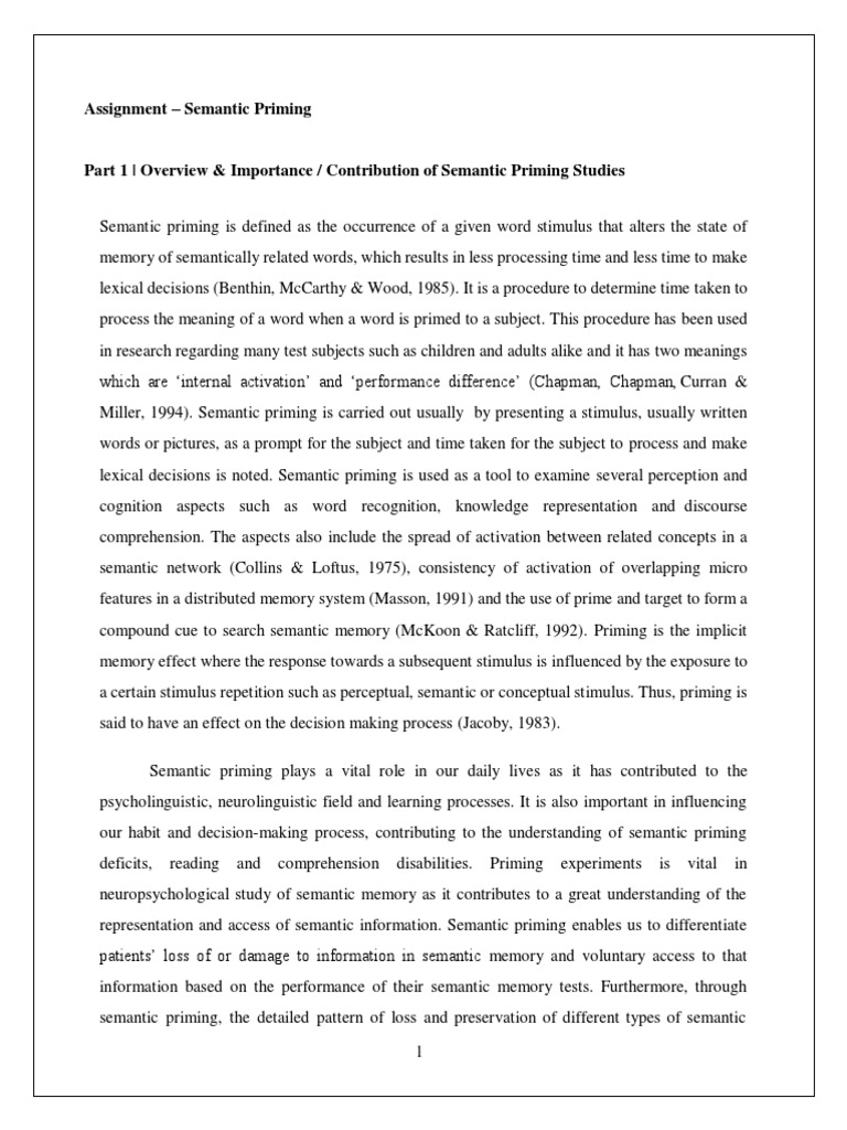Semantic Priming | Download Free PDF | Priming (Psychology) | Memory