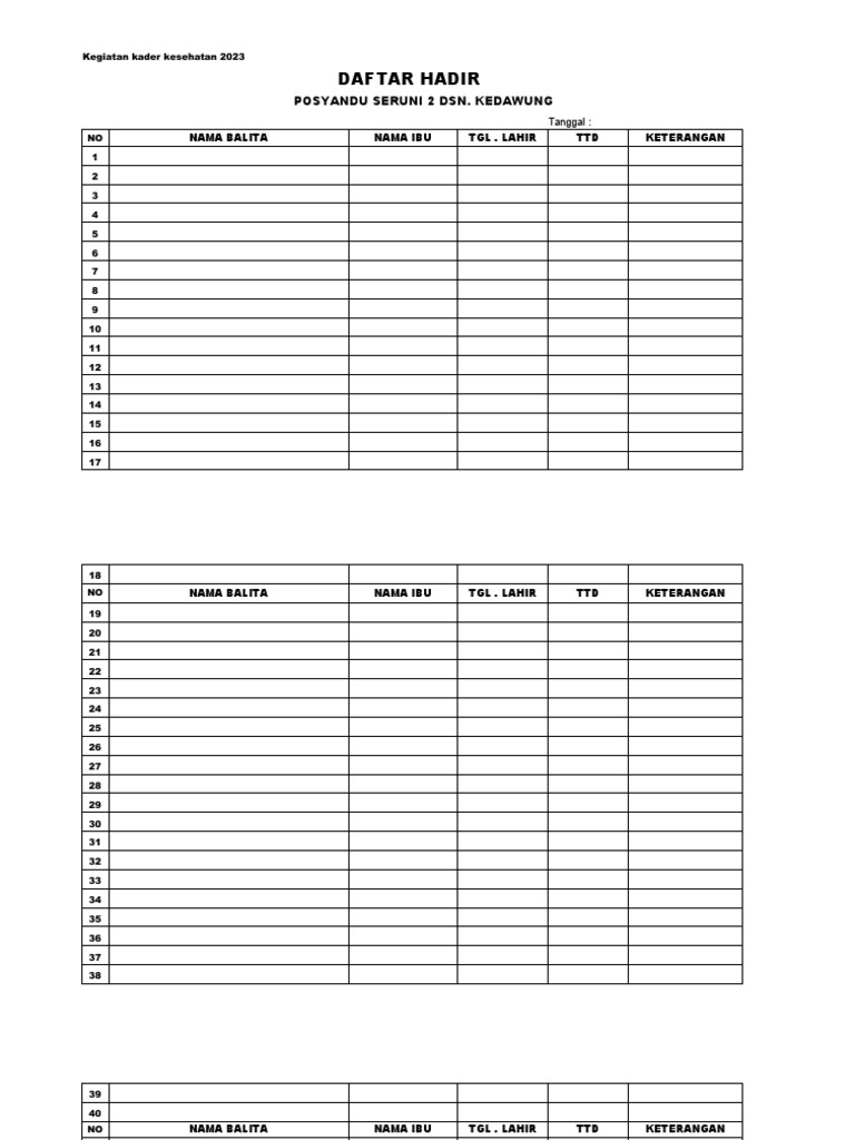 Daftar Hadir Posyandu Pdf