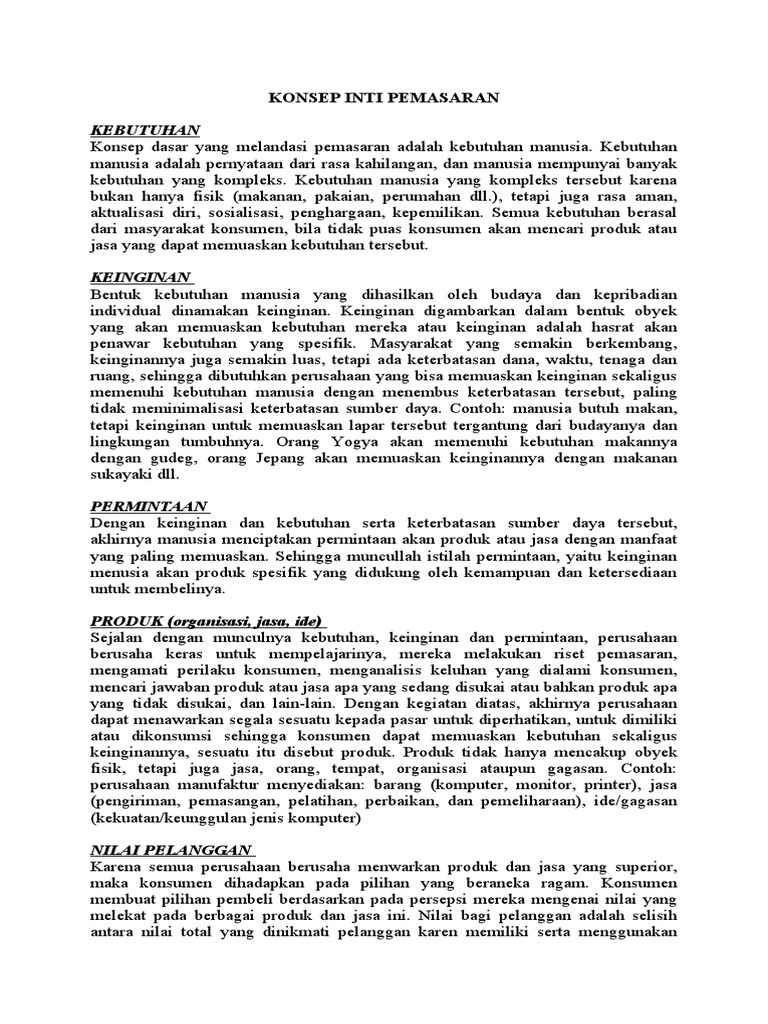 KONSEP DASAR PEMASARAN | PDF