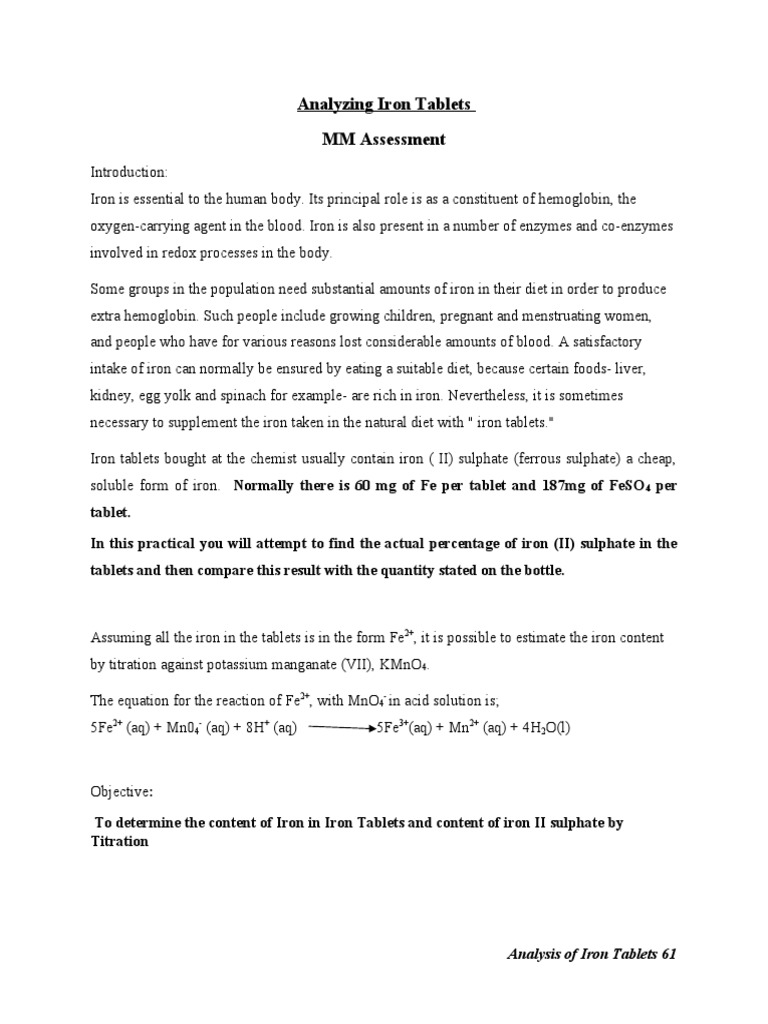 Analyzing Iron Tablets | PDF | Iron | Titration