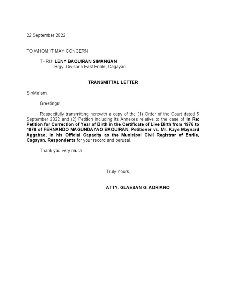 Letter of Transmittal | PDF