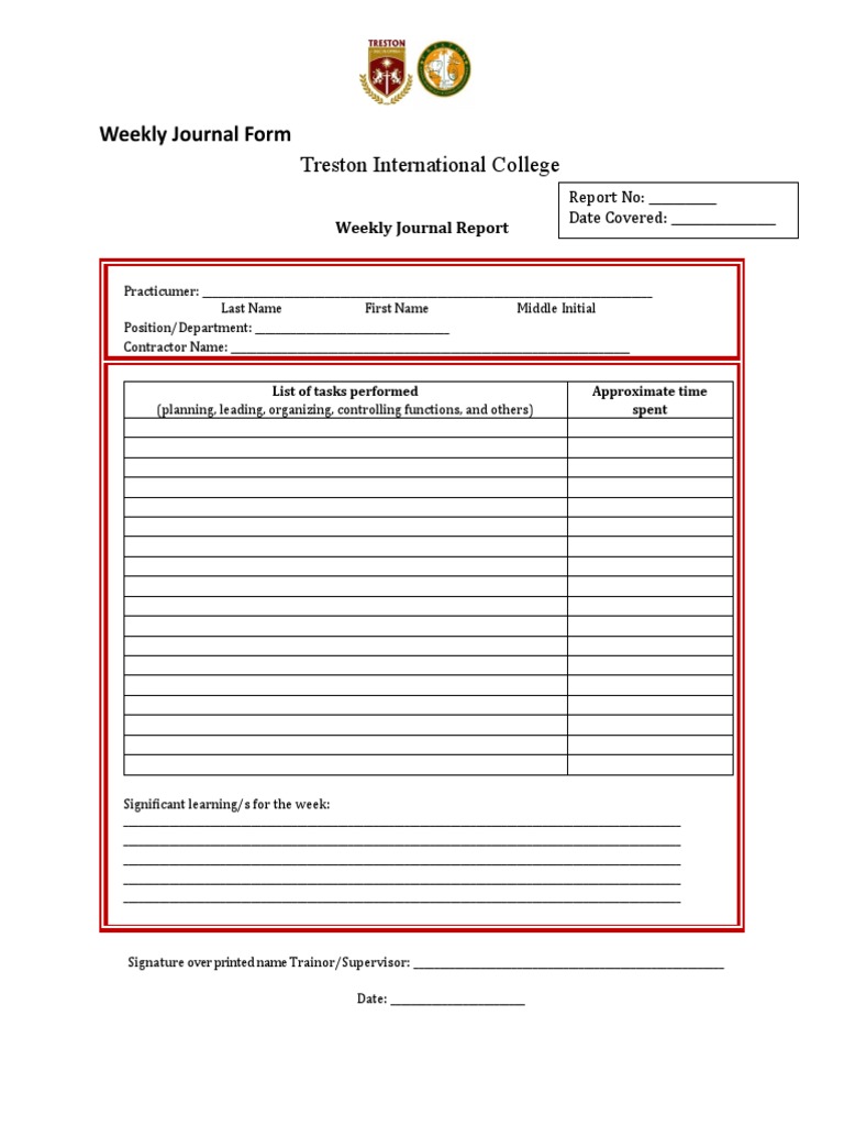 Weekly Journal Report Template | PDF
