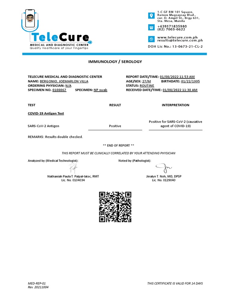 Certificate (COVID-19) - 0108067 | PDF