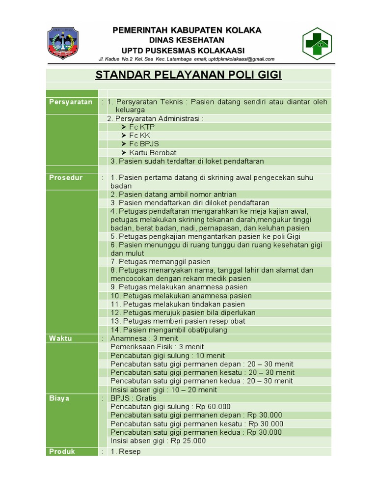 Standar Pelayanan Poli Gigi | PDF