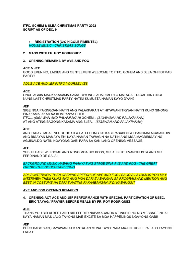 Xmas Party Script As of Dec 12 | PDF
