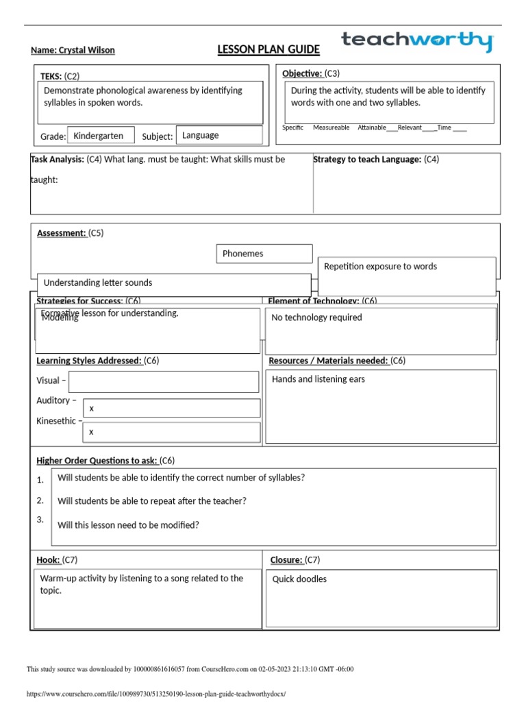 Lesson Plan Guide Teachworthy | PDF | Lesson Plan | Education Theory