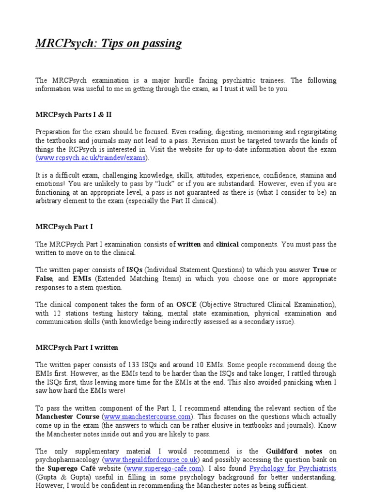 Mrcpsych Tips | PDF | Schizophrenia | Abnormal Psychology
