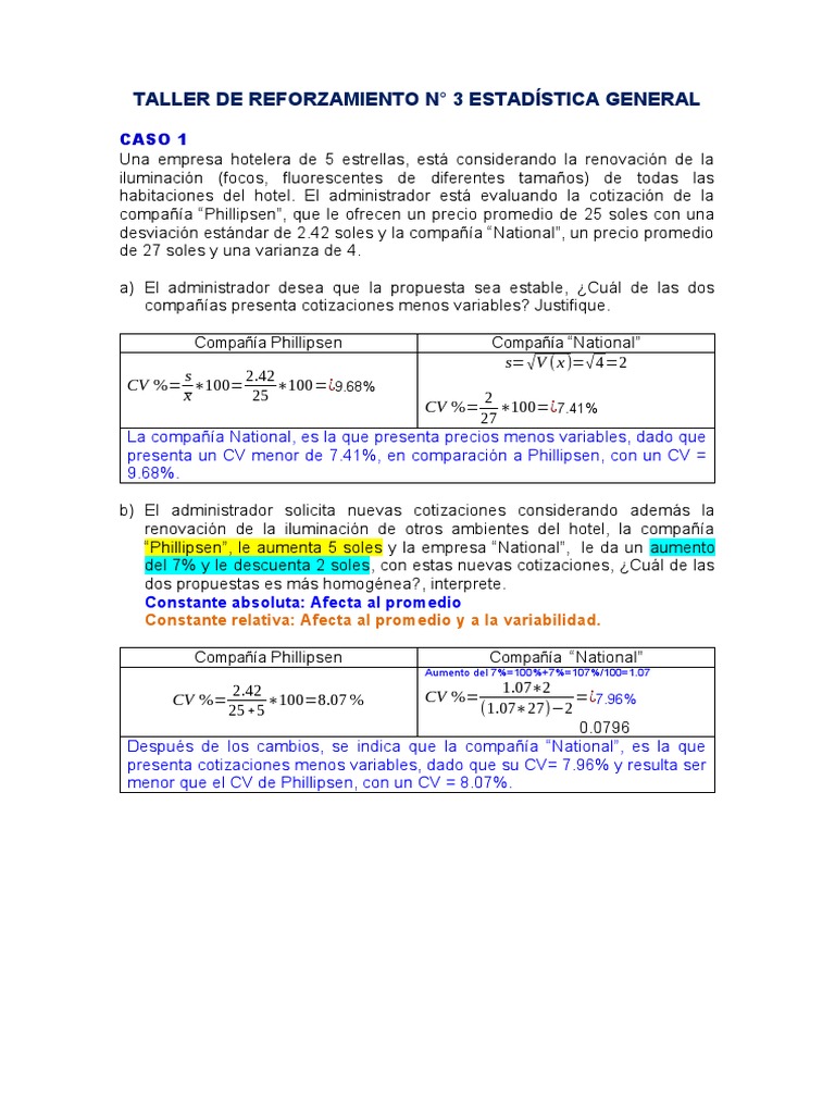 Taller de Reforzamiento N 3 SD DESARROLLADO | PDF | Media | Diferencia