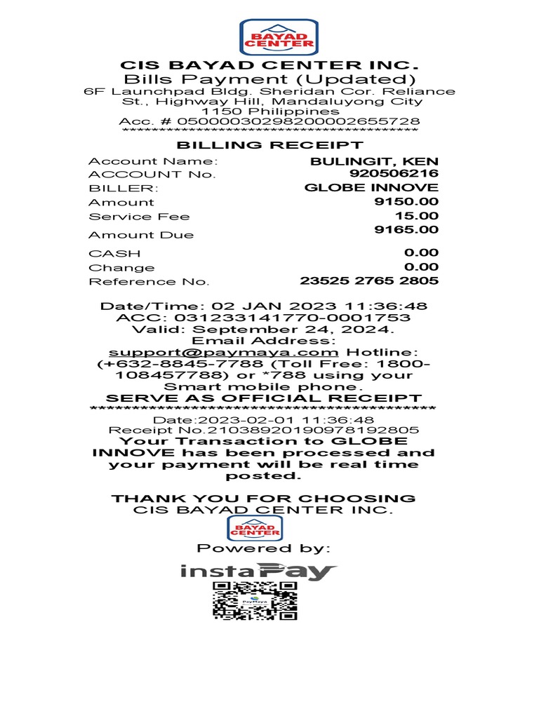 CIS Bayad Center Payment Receipt | PDF